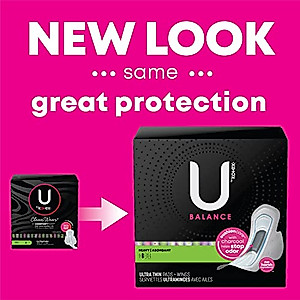 U by Kotex Balance Ultra Thin Pads with Wings, Heavy Absorbency, 46 Count (Packaging May Vary)