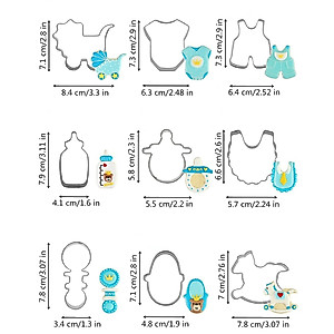 Baby Shower Series Cookie Cutters Set of 9 pcs, Stainless Steel Fondant Cutter Molds Baking DIY