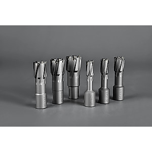 Annular Cutter Set Carbide 8pcs JESTUOUS 3/4 Inch Weldon Shank 1-3/8 Cutting Depth and Cutting Diameter from 1/2 to 1-1/16 Two Flat TCT Bit for Drill Press with 2 Pilot Pins