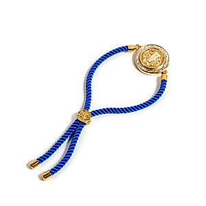 Alea Collection Catholic Blessed Saint Benedict Medal 18K Gold Plated Bracelet Blue String Religious Jewelry