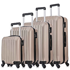 Fridtrip 4 Piece Luggage Sets Hard Shell Lightweight ABS Luggage Suitcase with Durable Spinner Wheels 16" 20" 24" 28" (Champagne Gold)