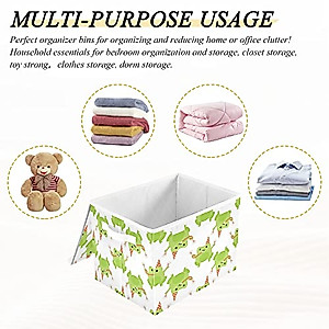 Krafig Cartoon Frogs Foldable Storage Box Large Cube Organizer Bins Containers Baskets with Lids Handles for Closet Organization, Shelves, Clothes, Toys
