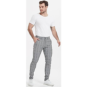 Plaid&Plain Men's Plaid Pants Skinny Dress Pants for Men Skinny Chino Pants Men 7301 Plaid-1-36X32