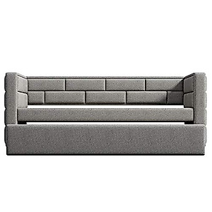 YILIBO Wood Bed Twin Size Trundle, Upholstered Daybed with Padded Back, Space-Saving Design, Built-in Solid Slat Support for Kids Teens Bedroom, No Box Spring Needed, Grey