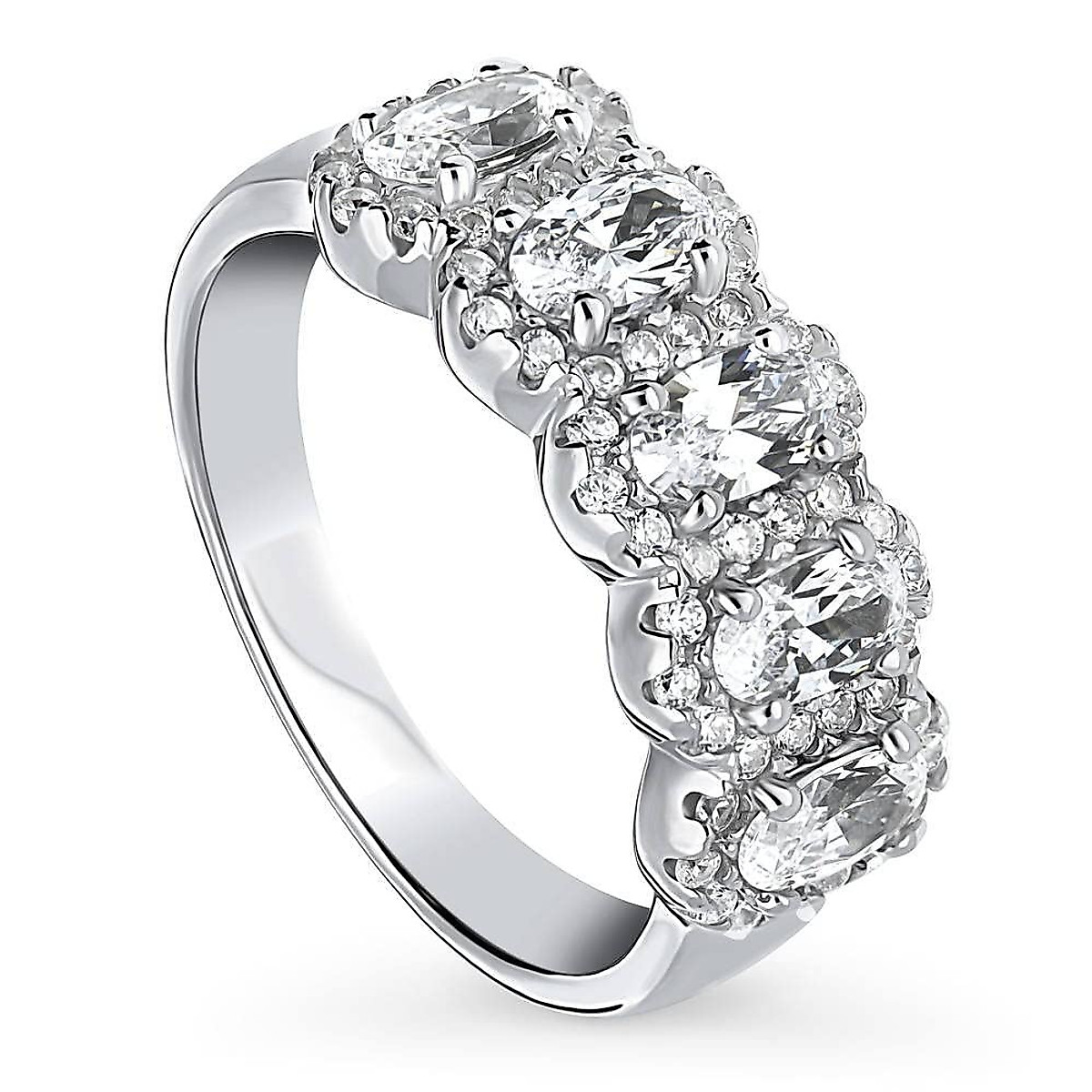 BERRICLE Sterling Silver 5-Stone Wedding Rings Cubic Zirconia CZ Cocktail Anniversary Band for Women, Rhodium Plated Size 6