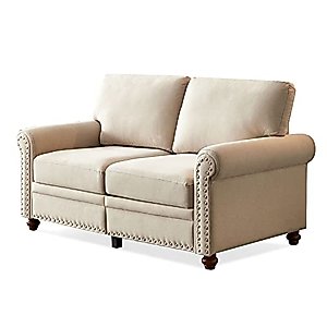 CALABASH Loveseat Sofa, Modern Upholstered Love Seat 2 Seater Small Couch with Classic Nails & Seat Cushion Backrest Removable for Living Room, Bedroom, Apartment, Small Space(Beige Fabric)