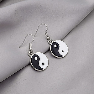 TIANBANGSHI Enamel Black White Tai Chi Bagua Yin Yang Earrings - Simple Yin and Yang Life Balance Earrings for Women Jewelry Birthday Gift Accessories Holiday Gift (Tai Ji)