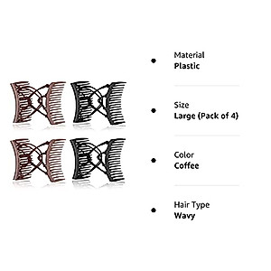 4 Pieces Stretchy Double Comb Hair Clip Adjustable Elastic Hair Comb No Crease Hair Pins Hair Accessories for Women Curly Thick Wavy Hair Ponytail (Black, Coffee)