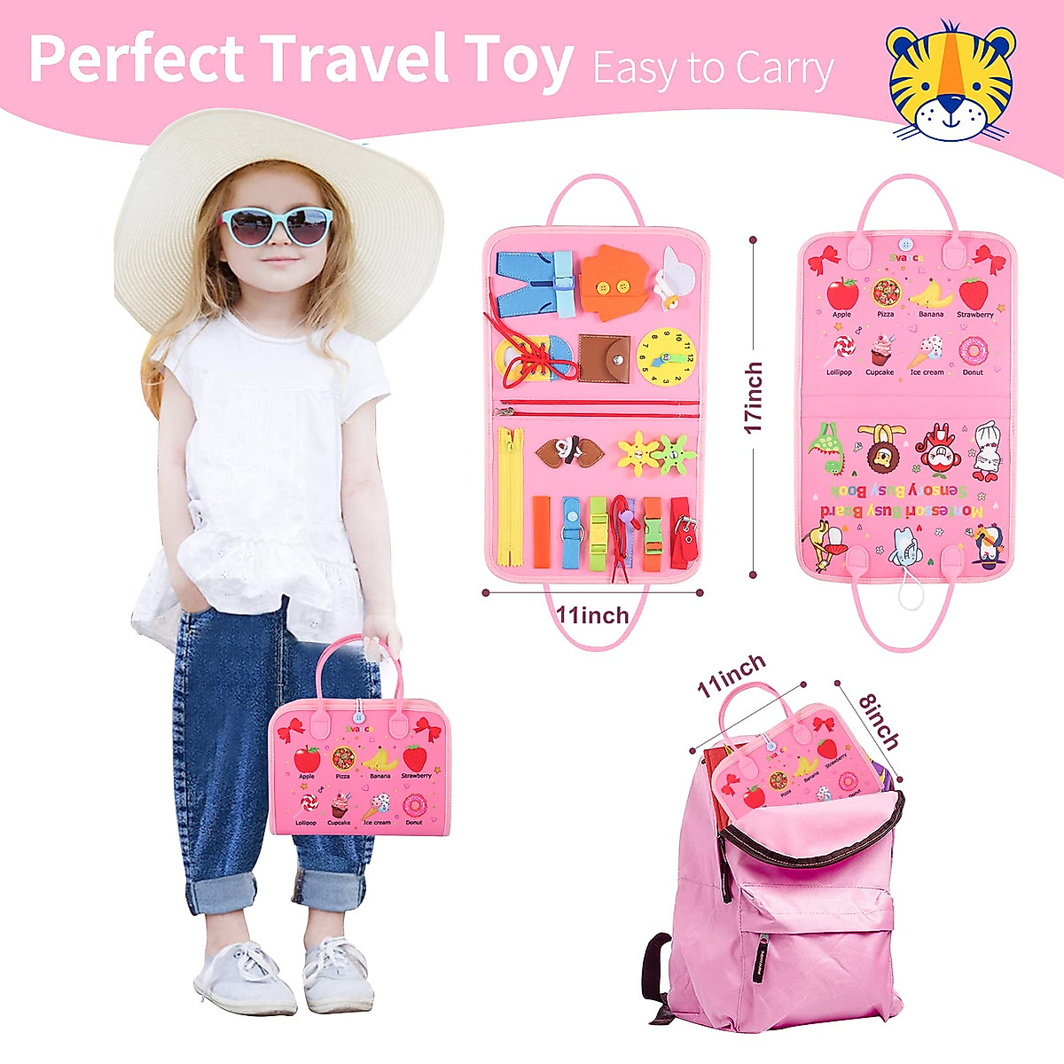 Busy Board Montessori Toys for 1 2 3 4 Year Old Toddlers Sensory Activity Busy Book for Fine Motor Skills, Airplane Car Travel Essentials for Kids Boys Girls