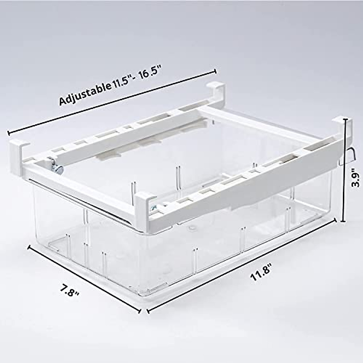 J2K Refrigerator Organizer Bin | Retractable Fridge Storage Drawer Organizer | 1-4 Adjustable Partition Fruits, Vegetables, Egg Storage Container | Fits Fridge Shelf Lip Under 1.5 Cm