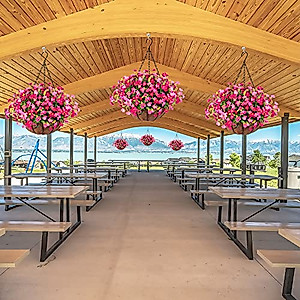 Ammyoo Artificial Hanging Flowers in Basket for Patio Garden Porch Deck Decoration, Artificial Daisy Arrangement,Fake Plants in 12 inch Coconut Lining Basket for Outdoor/Indoor(Pink)