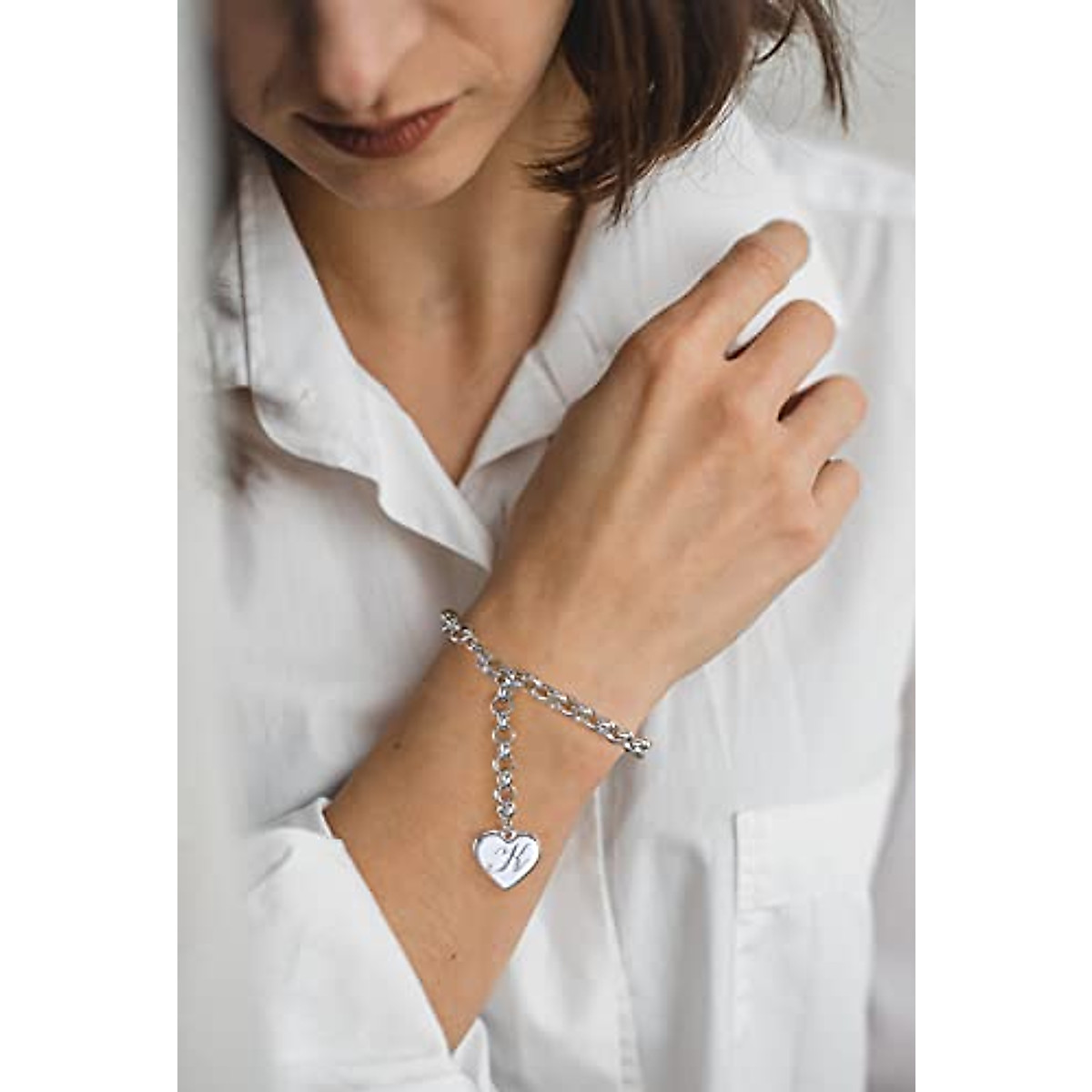 Bracelet Gift for Women Heart Initial Bracelets Stainless Steel Charm Bracelet Letter C Monogrammed Bracelets for Women