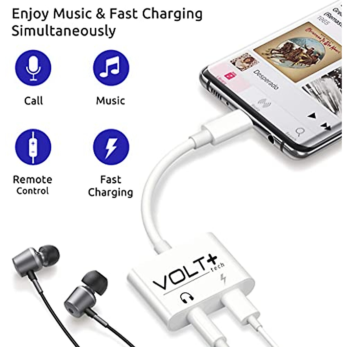 VOLT PLUS TECH USB C to 3.5mm Headphone Jack Audio Aux & C-Type Fast Charging Adapter Compatible with Your Google Pixel C 32GBand Many More Devices with C-Port