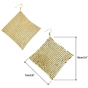 Suyi Trendy Women Earrings Metal Mesh Grid Sequins Tassel Long Drop Dangle Earrings Gold