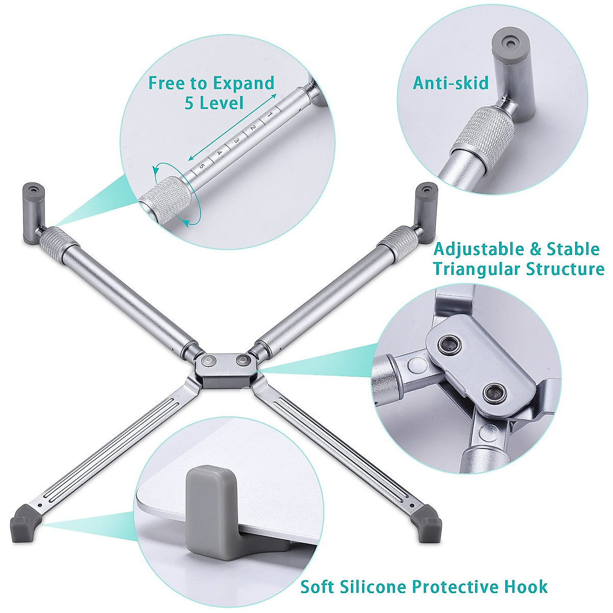 Portable Laptop Stand, JUBOR Adjustable Laptop Stand for MacBook Pro, Aluminum Desk Foldable Compact Universal Computer Cooling Stand for 12 13 15 17 inch