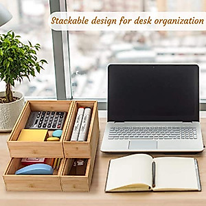 Drawer Organizer Bamboo Storage Box - Kitchen Bathroom Desk Wood Stackable Tray 12x3x2.5inch