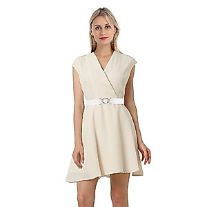 Falari Womens Stretch Belt Adjustable Web Belt Metal Buckle All Occasion Dress Belt - White