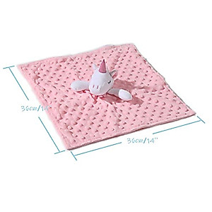 CREVENT Cozy Plush Baby Security Blanket Loveys for Baby Girls, Minky Dot Front + Sherpa Backing with Animal Face (Pink Unicorn)