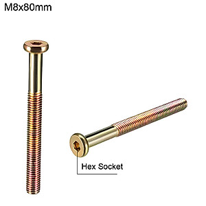 uxcell M8x80mm Furniture Screw Hex Socket Machine Screws Zinc Plated Fasteners Bolts Half Thread Carbon Steel 10Pcs