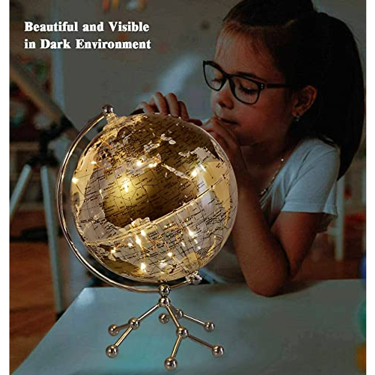 JBRUN 8" World Globe,Illuminated World Globe with Metal Stand,Educational Interactive Globe for Home Decor,Office Desktop,LED Globe Lamp