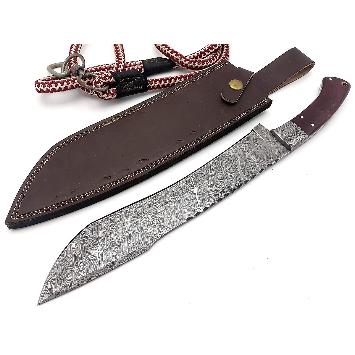 Nooraki-57 Premium Quality Outdoor/Survival/Hunting Knife - Damascus Steel 256 Layers with Genuine Leather Sheath 15 inch Full Tang