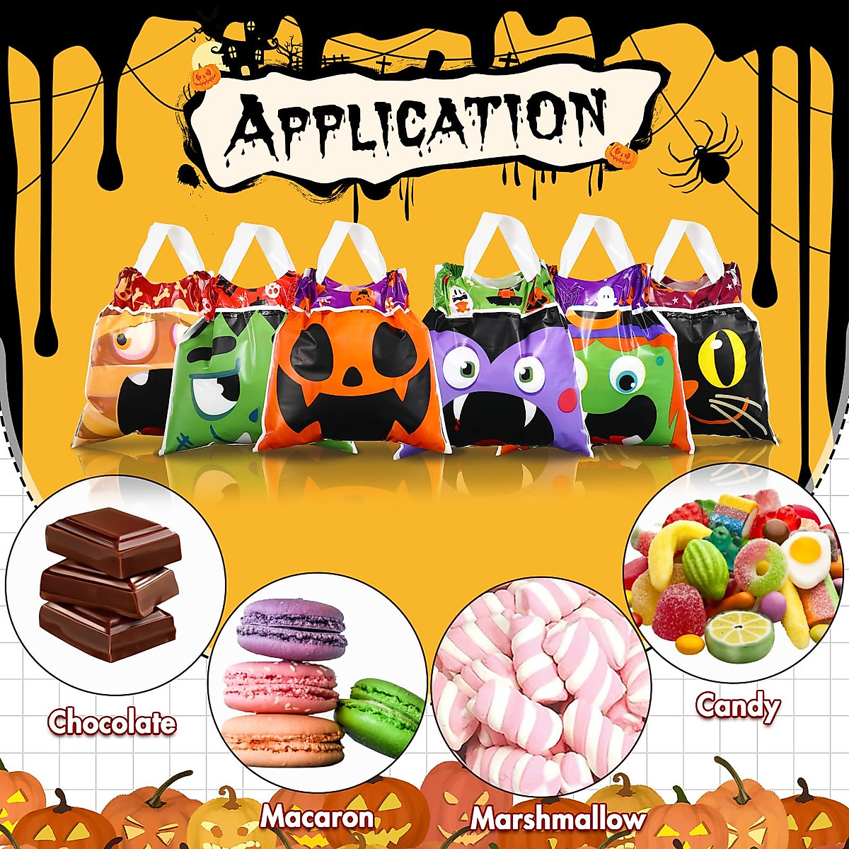 Funnymoom 60 Pcs Halloween Party Favors Bags Halloween Drawstring Treat Bags Halloween Candy Goodie Bags for Kids Trick or Treat Plastic Halloween Party Gift Bags for Halloween Birthday Party Supplies