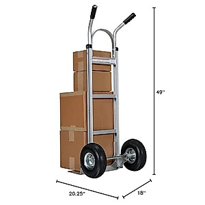 Vestil DHHT-500A Aluminum Hand Truck with Dual Handle, Pneumatic Wheels, 500 lbS Load Capacity, 49" Height x 20-1/4" Width x 18" Depth