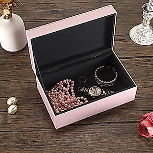 Hipiwe Glass Jewelry Box Trinket Organizer with Hollowed-out LOVE and Sequin Decor,Pink Jewelry Display Box Home Decorative Box Keepsake Gift Box for Women Girls