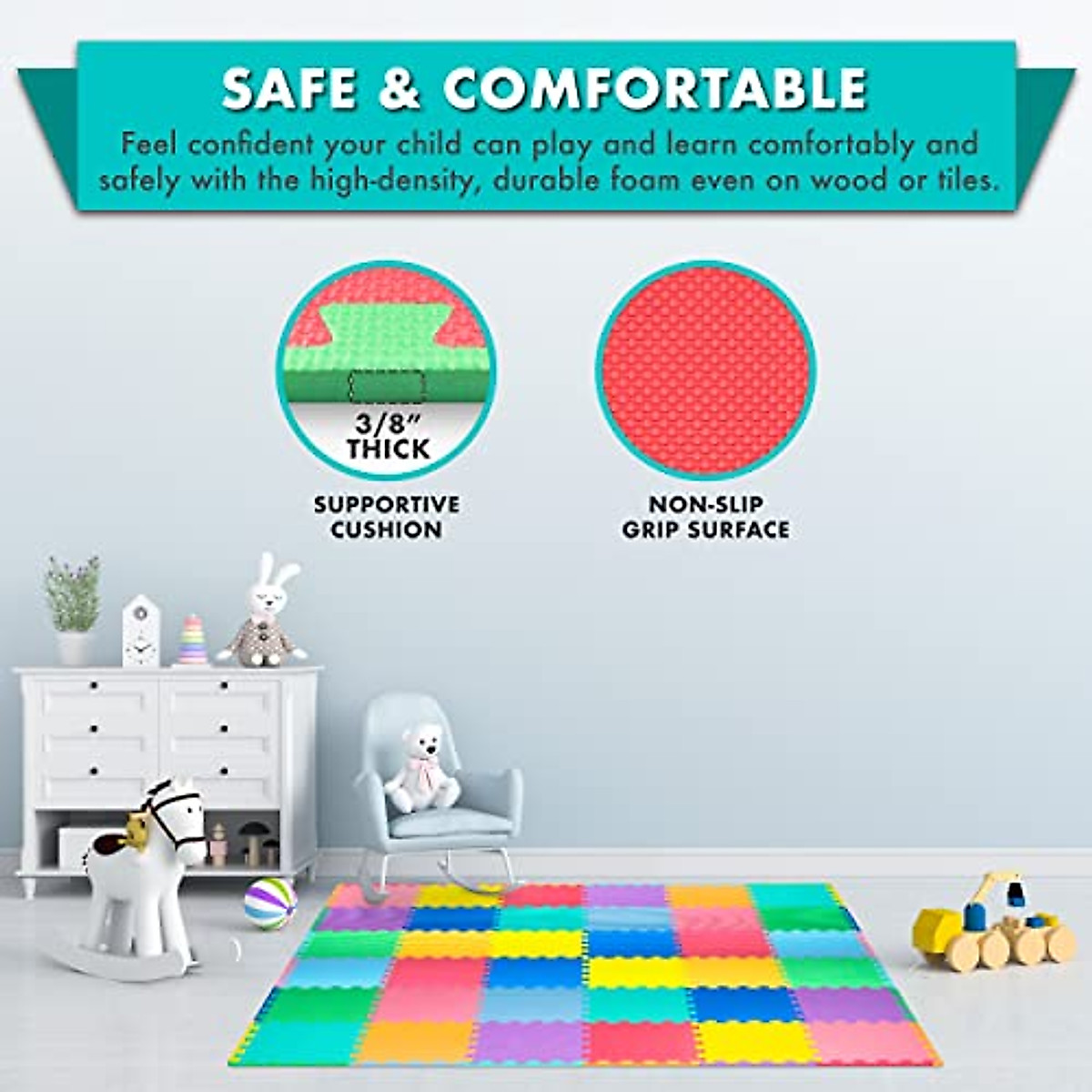 ProsourceFit Puzzle Solid Foam Play Mat for Kids - 36 tiles with edges