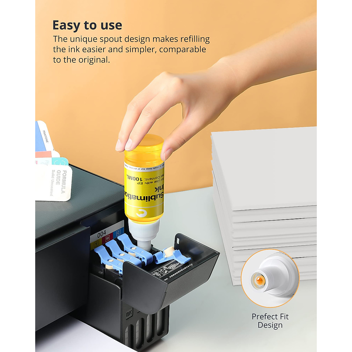 Hiipoo 600ML Sublimation Ink for EcoTank ET-8500 ET-8550 Wide-Format Supertank Printers Heat Press Transfer on T-Shirt Tumblers (6 Color, 1PK,1BK,1C,1M, 1Y, 1GY)