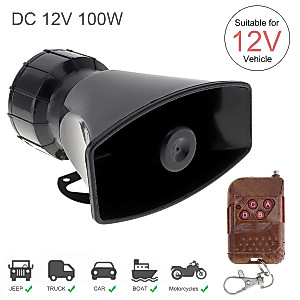 ePathChina 7 Sounds Loud Car Warning Alarm Police Fire Siren Horn Speaker with Brown Remote Controller 12V 100W