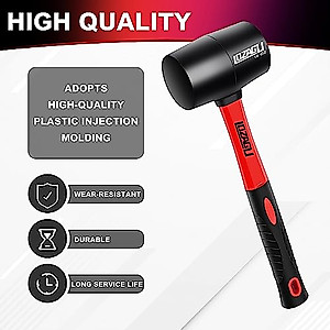 LOZAGU 16 oz Rubber Mallet Hammer, Fiberglass Handle, Rubber Mallet for Flooring, Tent Stakes, Woodworking, Camping, Soft Blow Tasks without Damage