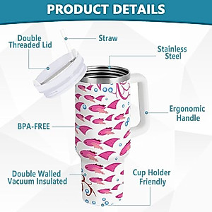 DIGTIA Stainless Steel Insulated Tumbler w/Handle & Straw, Fish Bright Double Wall Vacuum Travel Coffee Mug Cup w/Lid, Leak-Proof Sports Sea Life Water Bottle,30oz