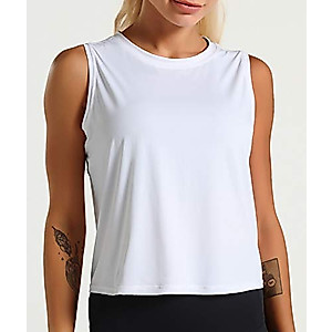 Dragon Fit Women Sleeveless Yoga Tops Workout Cool T-Shirt Running Short Tank Crop Tops (White, Small)