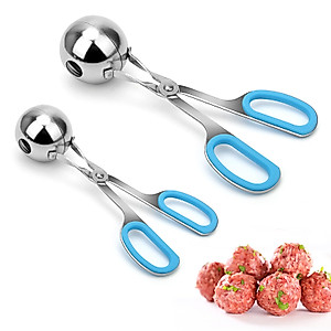 Meatball Maker, AHIER 2PCS None-stick Meatball Scoop Ball Maker with Detachable Anti-Slip Handles, Stainless Steel Meat Baller Cake Pop Scoop for Kitchen (1.38"&1.78")