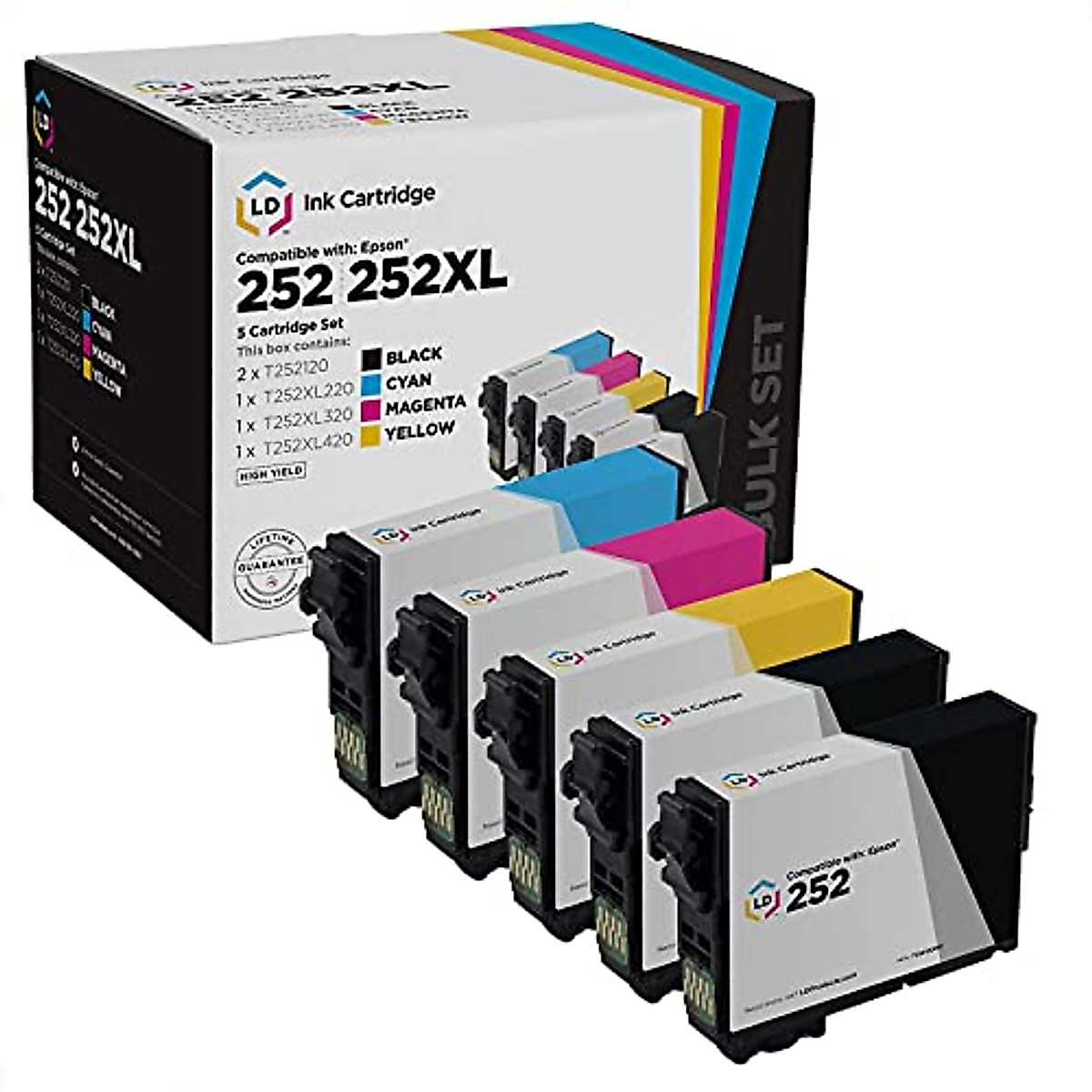 LD Remanufactured Ink Cartridge Replacements for Epson 252 & 252XL (2 SY Black, 1 XL Cyan, 1 XL Magenta, 1 XL Yellow, 5-Pack)