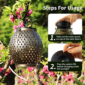 2 Pack Outdoor Solar Lantern Lights Hanging Solar Lantern Waterproof Solar Powered Lanterns Decorative with Handle Solar Outdoor Lantern for Table, Patio, Courtyard, Garden (Bottle Gourd)