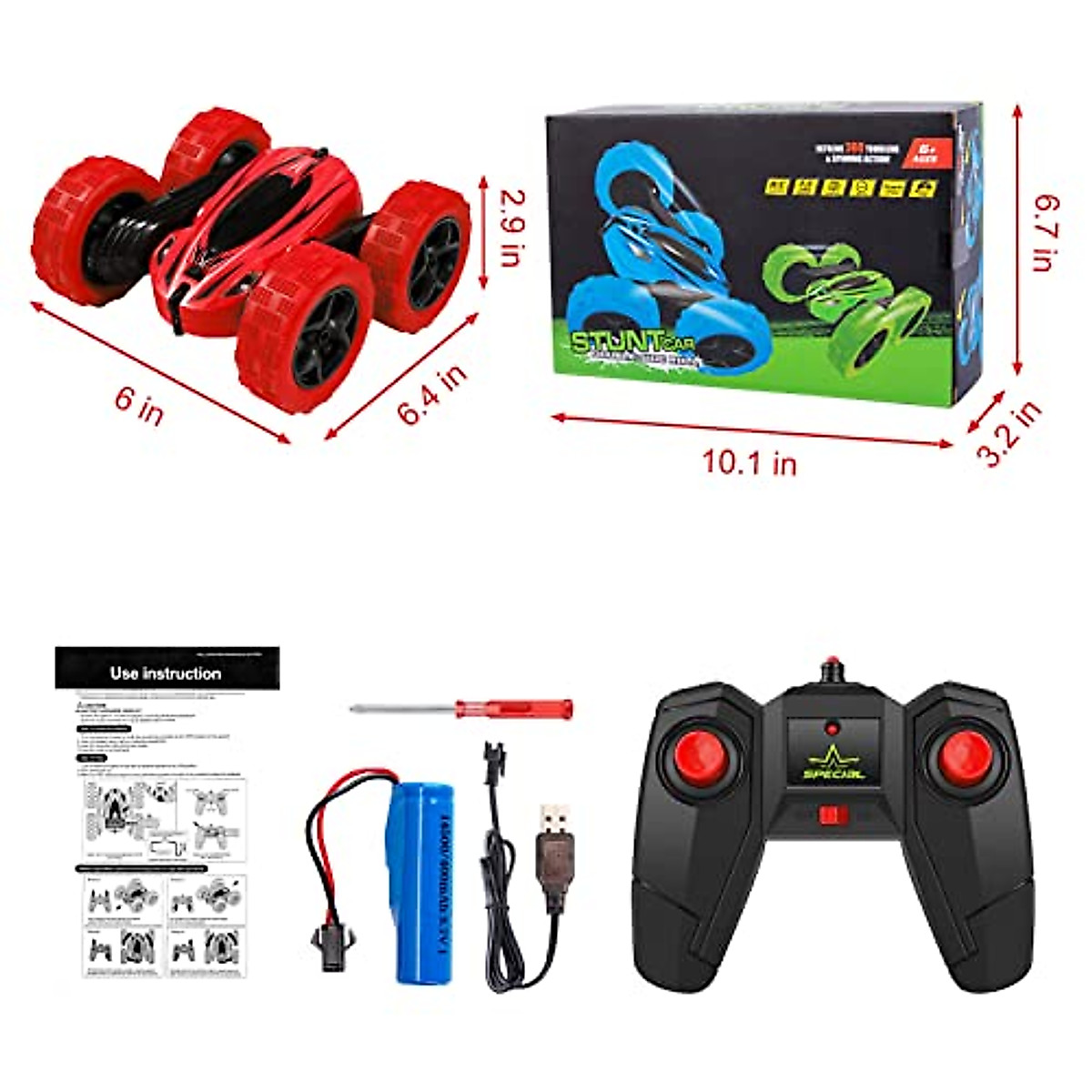 Remote Control Car RC Stunt Car Toy, High Speed 2.4Ghz Remote Control Race Car, Double Sided 360°Rotating Tumbling Rechargeable Car, 4WD Off Road Vehicle, 3D Deformation Car, Great Gift for Kids, Red