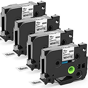 TZ-241 Laminated 18mm 0.7 Label Tape Replacement for Brother P-Touch TZe241 TZe-241 Label Maker Refills Black on White Ribbon, for Ptouch PT-D400 D450 D600 P700 P710BT P910BT 2430PC, 4-Pack