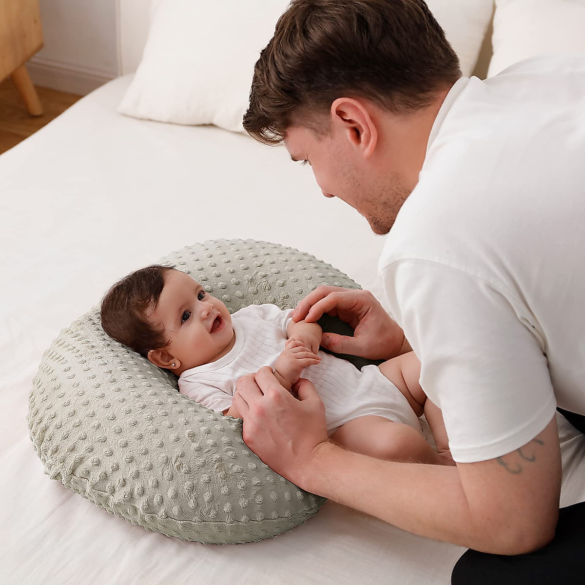Baby Nursing Pillow and Body Positioner with Premium Minky Slipcover for Breastfeeding for Baby Boys and Girls, Feeding Pillow with Breathable Comfortable Pillowcase (Tidal Foam)