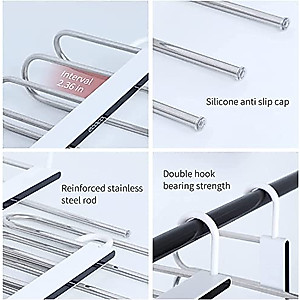 2 Pack Adjustable 6 in 1 Pants Hangers,Multi-Layer Hanger Made of Plastic & Aluminum for Wardrobe,Home Storage for Organizer,Folding Space Saver Storage for Trousers Scarf Tie Belt (2 Pack)