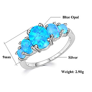 CiNily Blue Fire Opal Silver Plated Women Jewelry Gemstone Ring Size 8