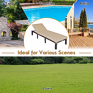 COSTWAY Rattan Lounge Chair Chaise Recliner Adjustable Cushioned Patio Yard Brown