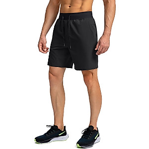 Men's Running Shorts with Zipper Pockets 7 Inch Lightweight Quick Dry Gym Athletic Workout Shorts for Men (Black, L)
