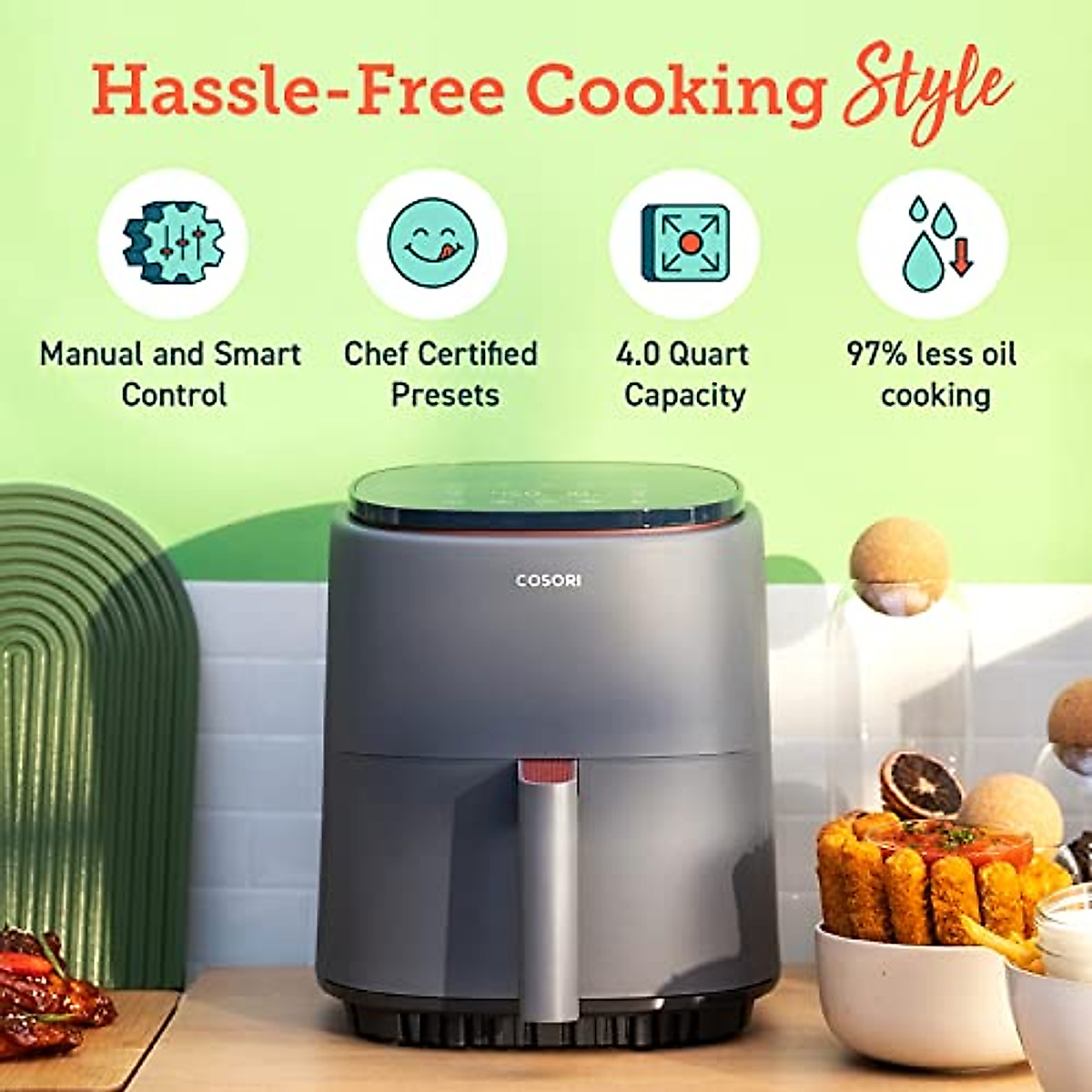 COSORI Air Fryer 4 Qt, 7 Cooking Functions Airfryer, 150+ Recipes on Free App, 97% less fat Freidora de Aire, Dishwasher-safe, Designed for 1-3 People, Lite 4.0-Quart, Smart, Truffle Gray