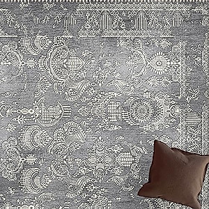HomeNette Washable Area Rugs, 3x5 Dark Grey Rug with Non Slip Backing, Stain Resistant, Foldable, Boho Machine Washable Carpet for Kitchen, Bathroom, Bedroom or Living Room (3' x 5'2")