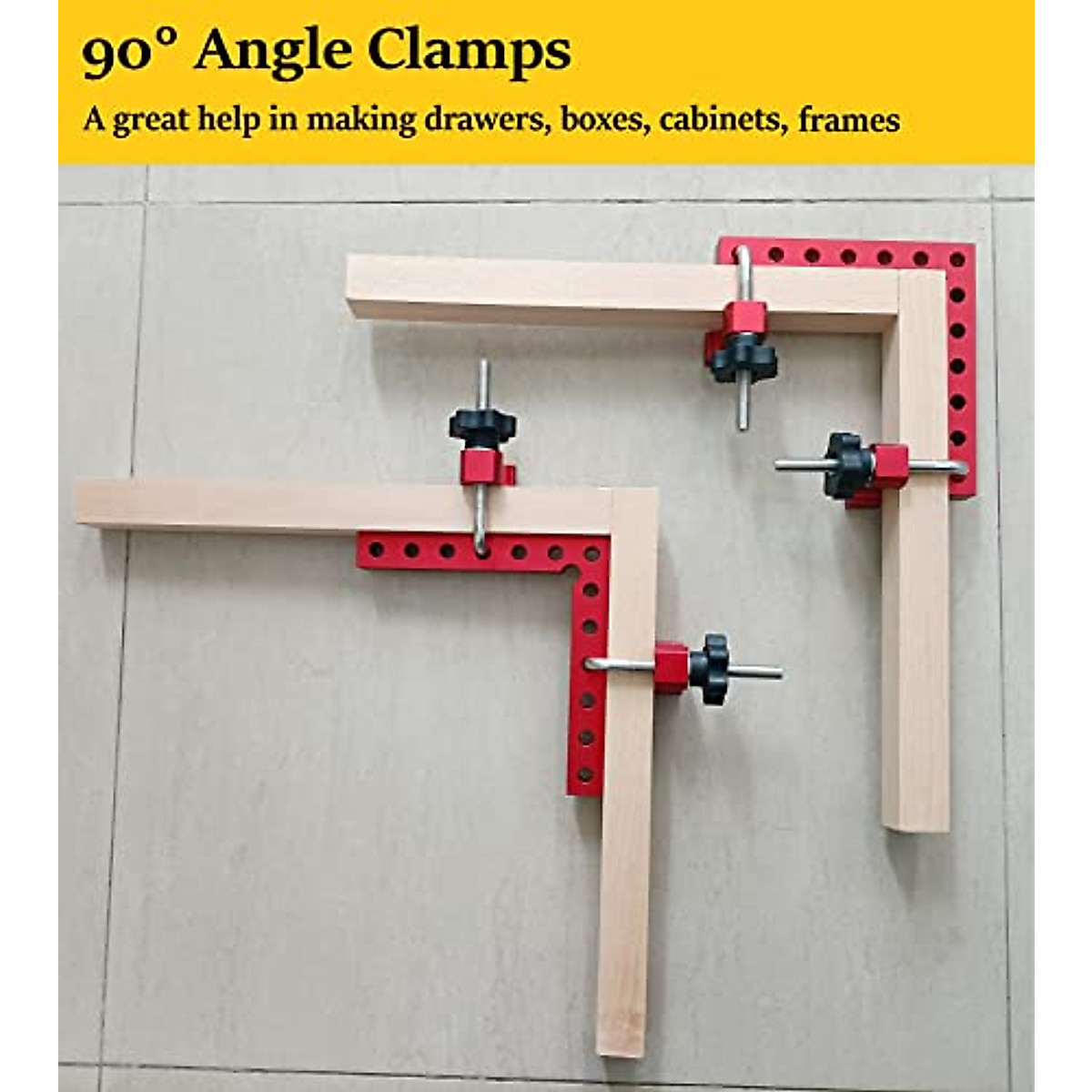 Domybear 90 Degree Positioning Squares Right Angle Clamps for Woodworking Aluminium Corner Clamp Carpenter Clamping Tool for Picture Frame Box Cabinets Drawers 4 Pack 5.5"*5.5"