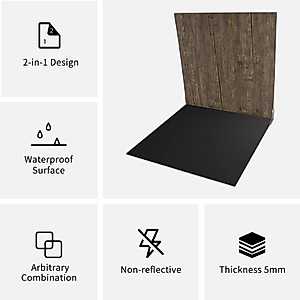 Goshoot 2 PCS Photo Backdrop Boards Kit, 2x2ft Double Sided White Leather Wood Texture Food Backdrops, Flat Lay Photography Backgrounds with 2X Bracket for Jewelry Cosmetics Small Product Props