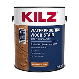 KILZ Waterproofing Wood Stain, Exterior, Semi-Transparent, Cedar, 1 Gallon