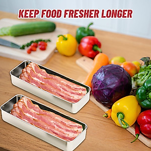2Pcs Bacon Container for Refrigerator, 304 Stainless Steel Airtight Deli Meat Storage Container, Bacon Storage Container for Fridge, Deli Meat Container for Fridge with Lids (Bacon Container)